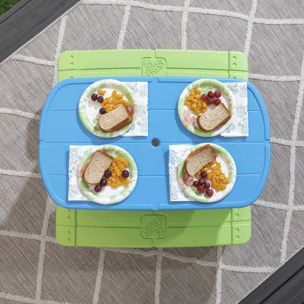 Step2 Sun & Shade Kids Picnic Table with Removable Umbrella β Indoor/Outdoor Kids Picnic Table Seats Four β Easily Assembly and Store the Kids Table β Yard Friendly Colors β Amazon Exclusive