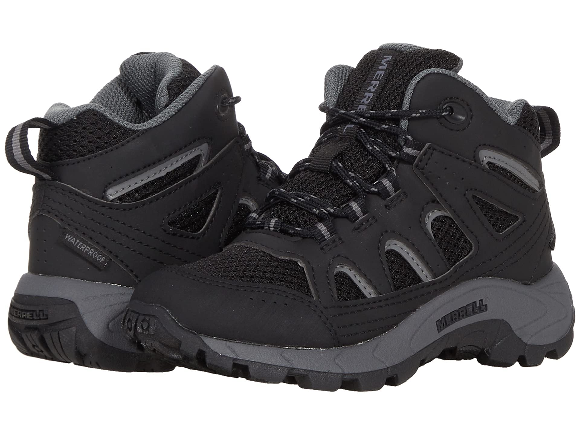 Merrell Oakcreek Mid Lace WTRPF Hiking Boot, Black/Grey, 4 US Unisex Big Kid