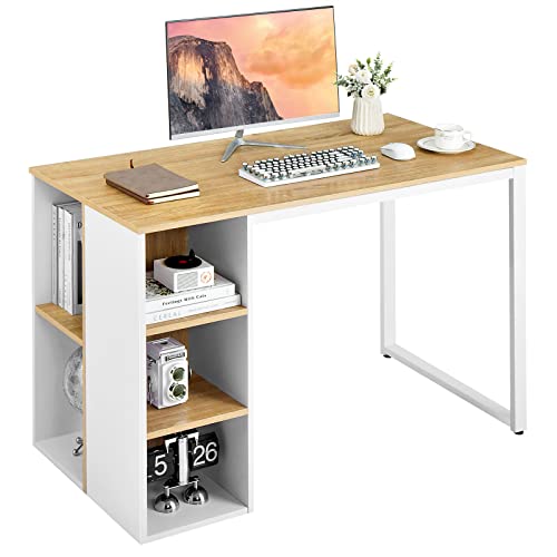 Tangkula Computer Desk with Storage Shelves, Home Office Desk with 5 Side Shelves & Metal Frame, Space Saving Laptop PC Desk, Writing Study Desk, Modern Vanity Desk for Bedroom (Natural)