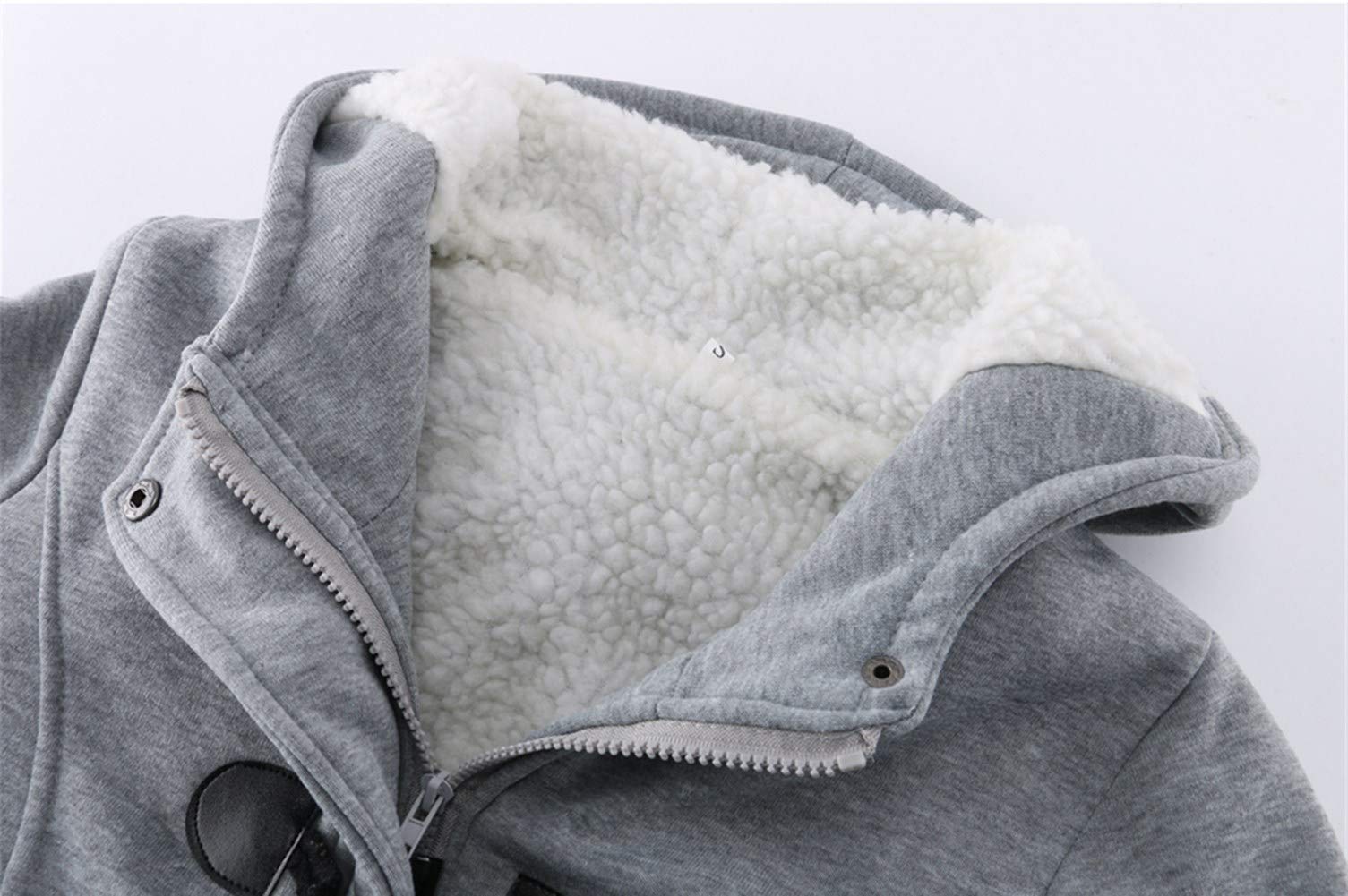 JiangWu Womens Fashion Horn Button Fleece Thicken Coat with Hood Winter Warm Jacket (XX-Large, Light-gray)
