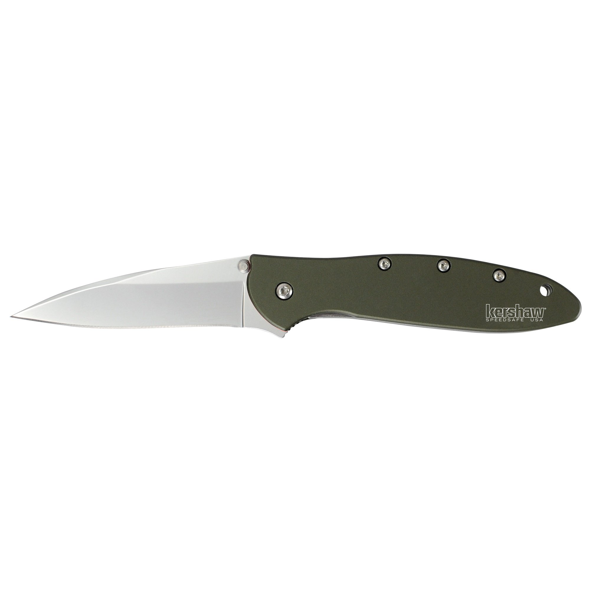 Kershaw Leek Pocket Knife (1660), 3 oz. & Leek Olive Handle with 14C28N Sandvik Steel; Ken Onion Classic Design with SpeedSafe Assisted Opening and 3 Inch Medium-Sized Blade