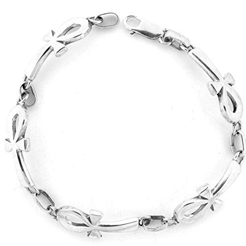 KemetArt Egyptian Jewelry Silver Ankh Bracelet