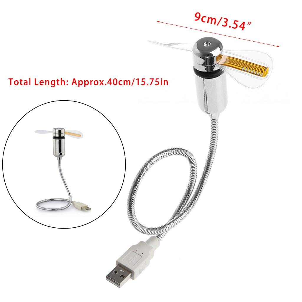 Kbinter New Creative USB Fan,USB LED RGB Light Programmable Fan Flexible Gooseneck DIY Message Mini USB Fan for PC Laptop Notebook Desktops