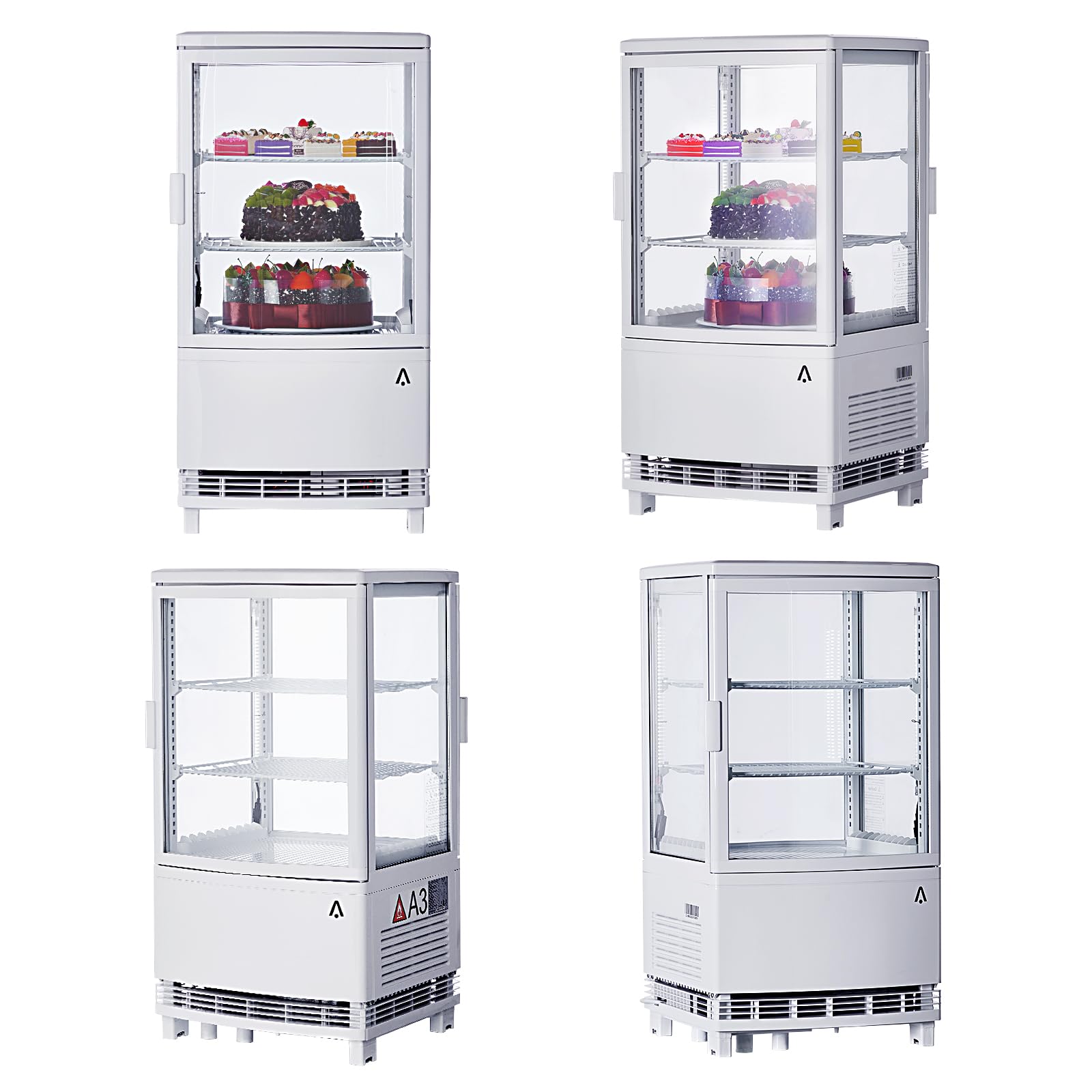 Takywep Commercial Refrigerator Display Case 2 Cu.FT, Two Glass Door Display Refrigerator Display Fridge, Countertop/Floor Refrigerator with LED Lighting, Adjustable Shelves, Double-Layered Glass