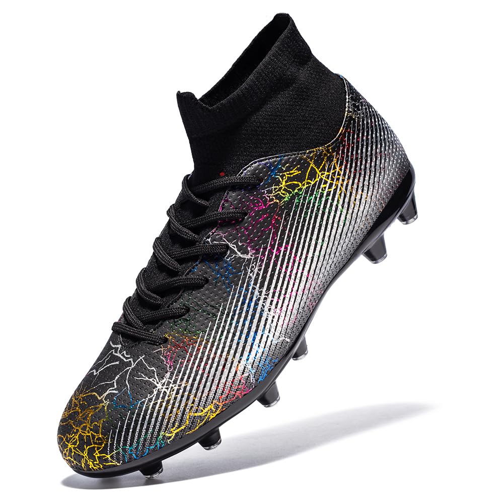 KouAzAz Men's Soccer Cleats Shoes Football Boots High-Top Professional Training Athletic Sneaker Black