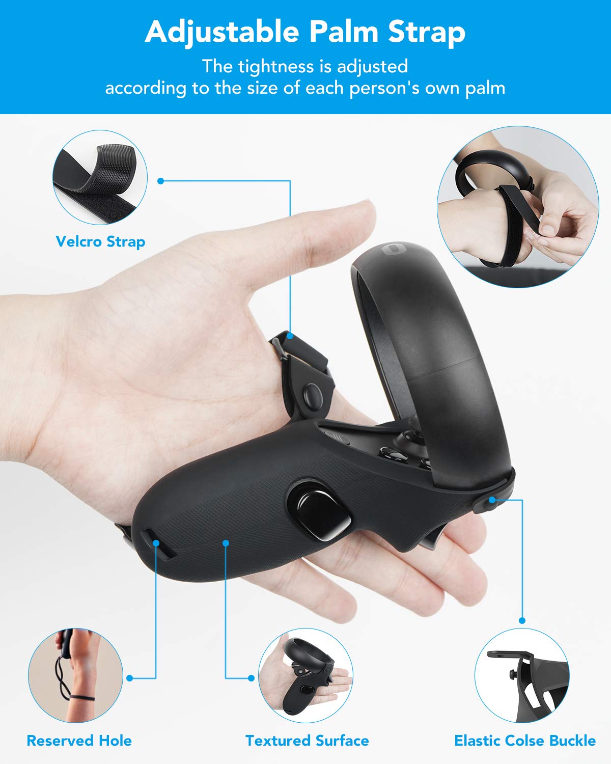 KIWIHOME VR Face Silicone Cover and Touch Controller Grip Cover for Oculus Quest VR Accessories Anti-Throw Handle Protective Sleeve with Adjustable Hand Strap Sweatproof - Black