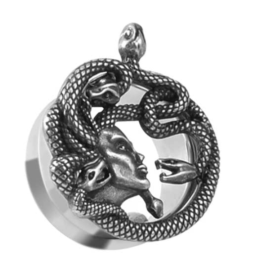 Pierced Republic Medusa Ear Gauges - Pair of Stainless Steel Flared Ear Plugs - 8 Size Options (5/8" (16mm))