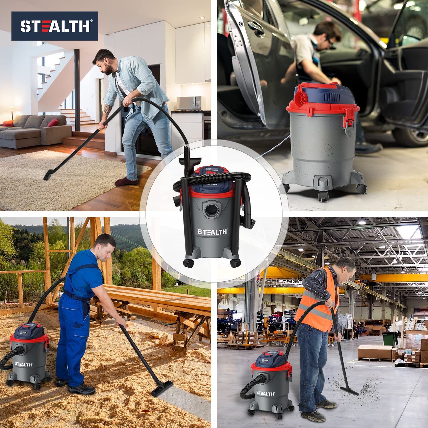 Stealth 3 in 1 Wet Dry Vacuum Cleaner, 5 Gallon 5.5 Peak HP, Portable Shop Vacuum with Blower, 1-1/4 inch Hose, ECV05P1