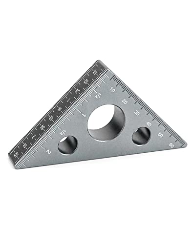 QWORK Aluminum Alloy 45 Degree Angle Ruler, Woodworking Carpenter Imperial Metric Square Triangle Ruler Angle Measurement Workshop Measurement Tool