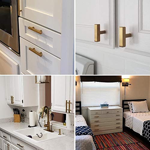 SUNRIVER 20 Pack Hollow Brushed Brass Golden Square Bar Cabinet Handles Pulls 10pcs Gold Hardware Cabinets Pulls 5" and 10pcs Stainless Steel 2" Cabinet Handles T Bar Pulls for Bathroom