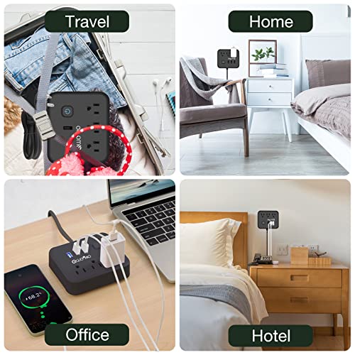 QWOZUEO Power Strip with USB, Outlet Extender with Night Light, 3 Outlet 3 USB Ports Desktop Charging Station, 4 ft Smart Power Strip, Small and Portable Travel Extension Cord for Home Office Hotel