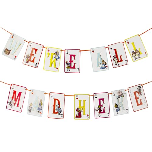 Talking Tables 3m Alice in Wonderland Party Decorations, Reversible Afternoon Tea Party Mad Hatter Paper Bunting, Double-Sided Garland for Onederland First Birthday Party, Baby Shower | Wedding