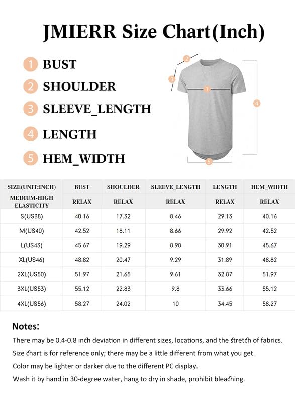 JMIERR Men's 3 Pack Cotton Hipster Hip Hop Longline Crewneck T-Shirt, Short Sleeve Gym Workout Athletic T Shirts for men Pack,M, Black/Black/Black