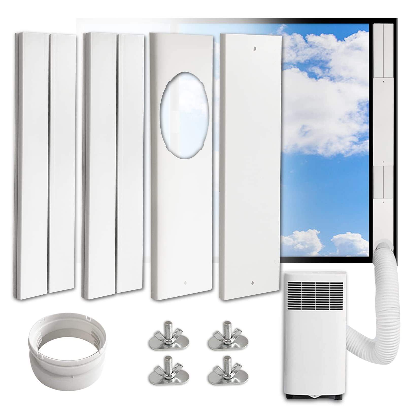 JEACENT Portable Air Conditioner Window Kit,Sliding AC Vent Kit, Adjustable PVC Seal Kit Panels Up to 60 Inches, for Universal Thread AC Exhaust Hose of 5.1" or 5.9" Diameter