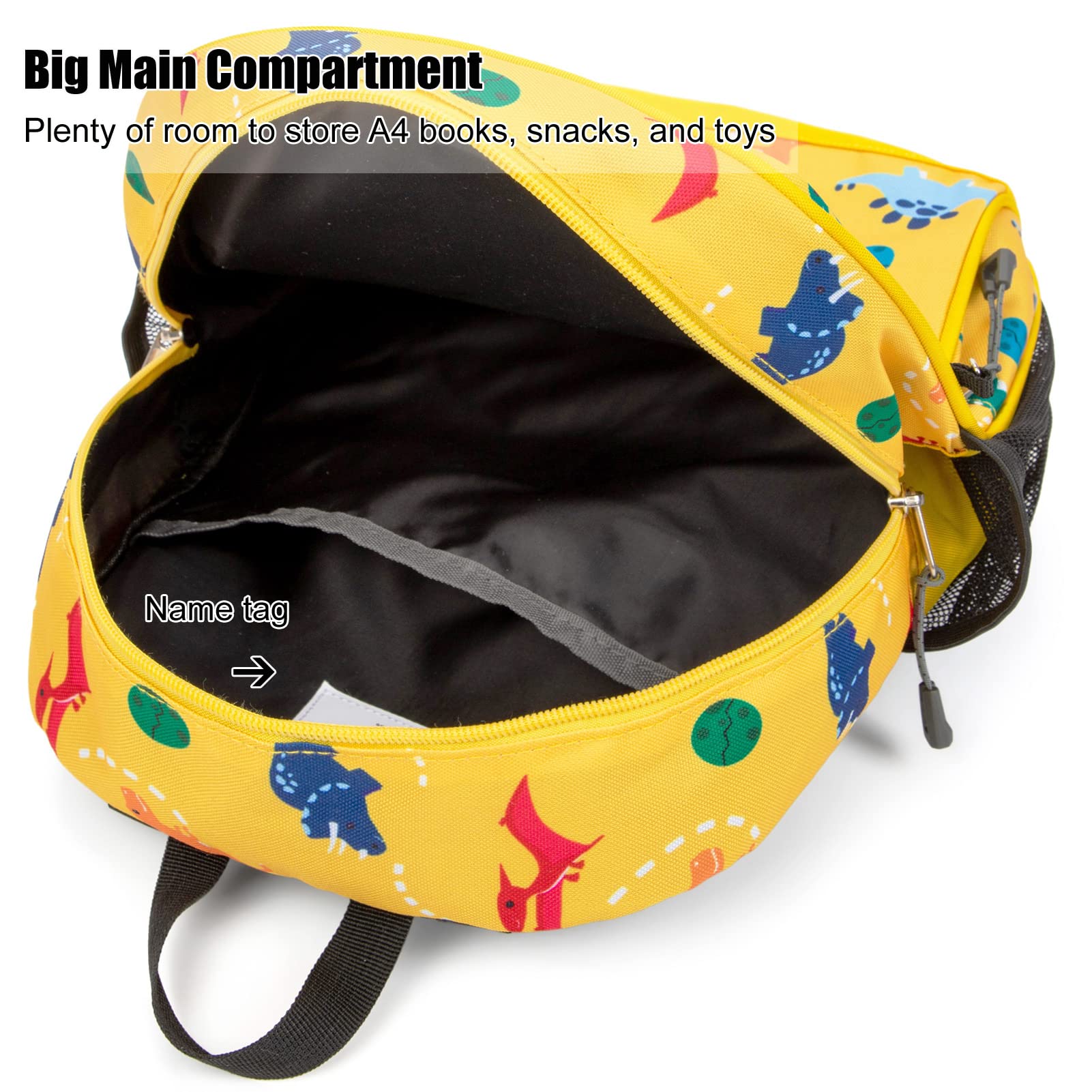 JinBeryl Toddler Backpack for Boys, 12 Inch Kids Dinosaur Backpack for Preschool or Kindergarten, Yellow