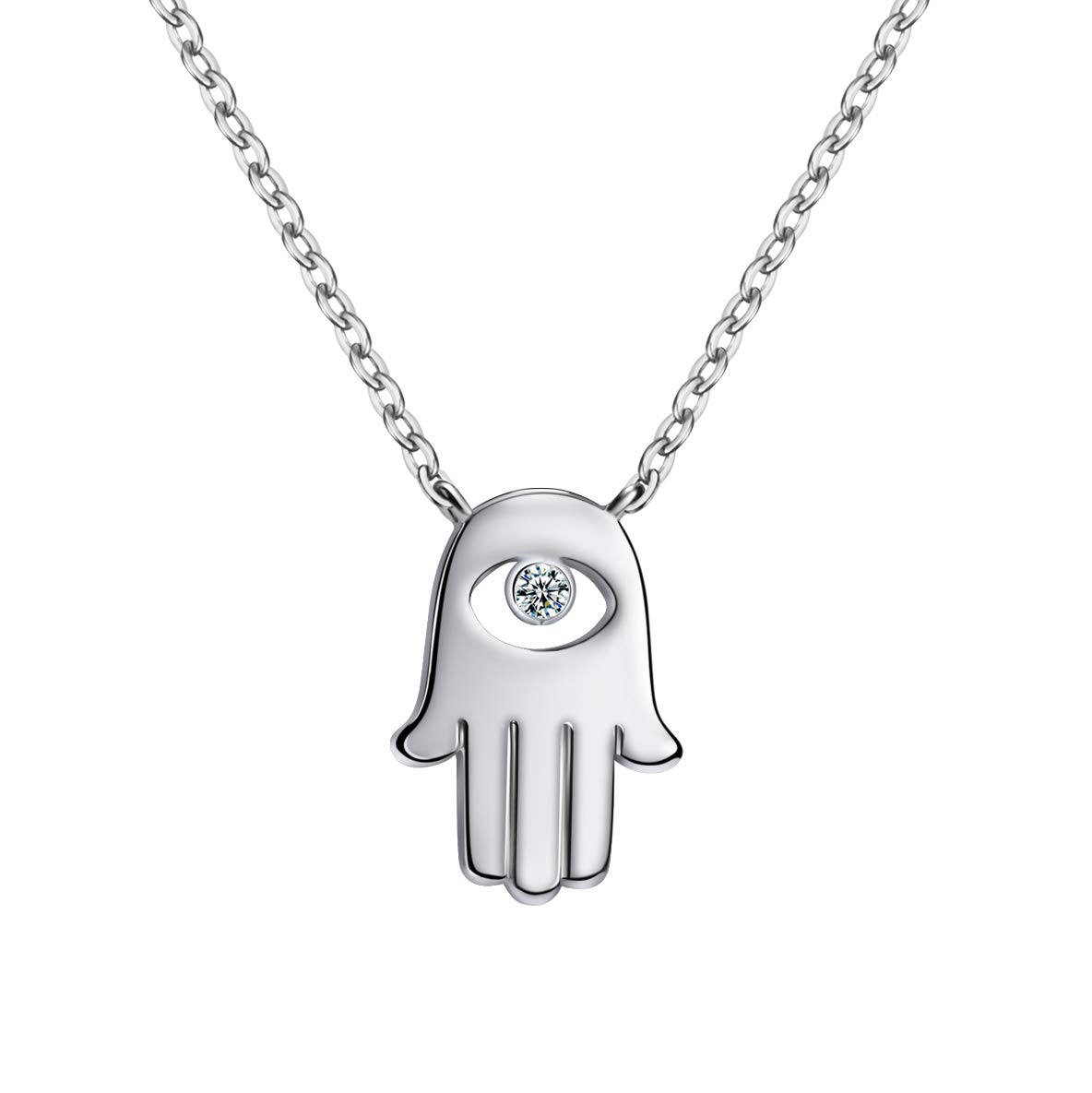 KGBNCIE Hamsa Hand Necklace S925 Sterling Silver Dainty Evil Eye Pendant Necklace For Women