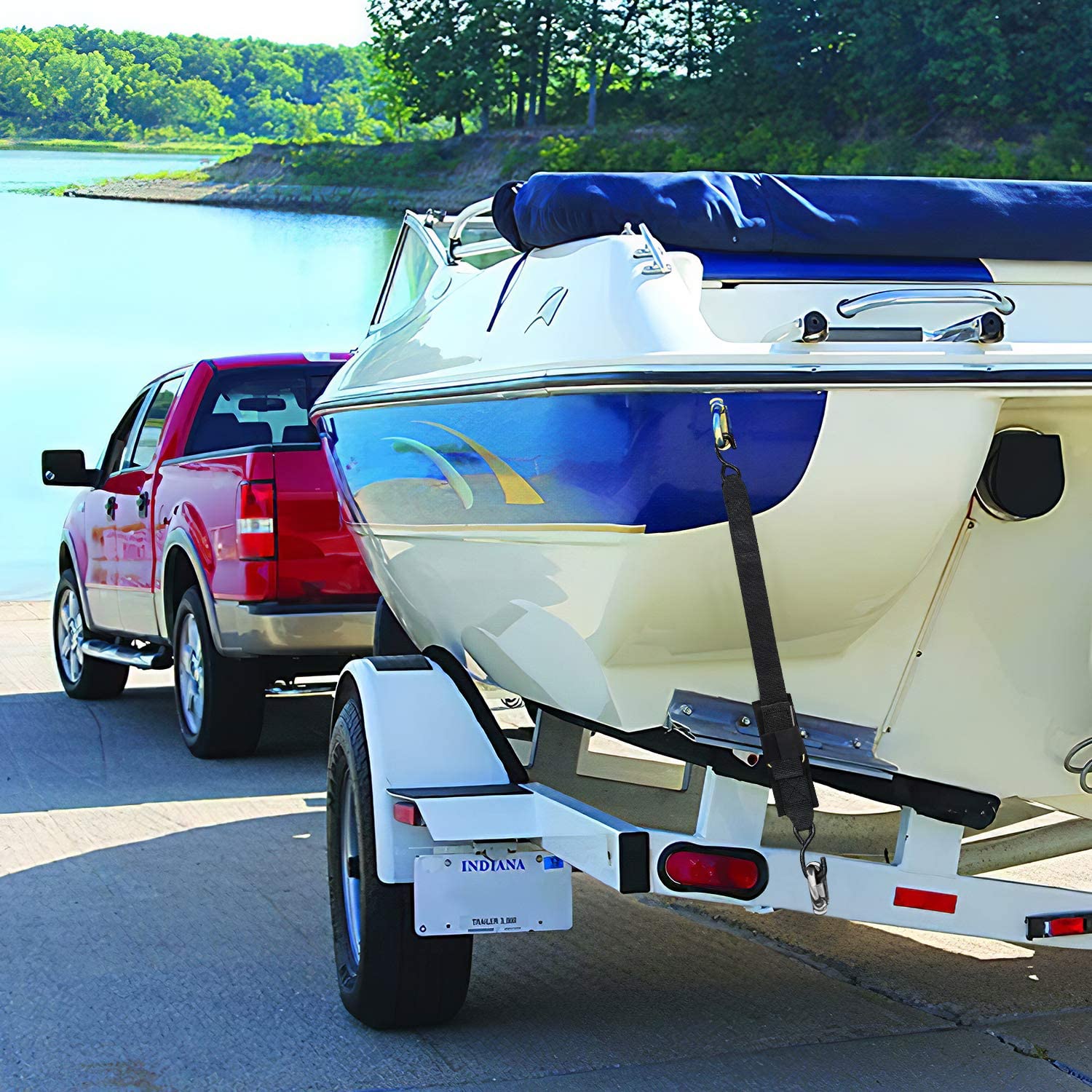 Kohree Boat Trailer Straps Transom Tie Down Straps 1600LBs 2" x4' Adjustable Anti-Scratch Black, for PWC Trailer Pontoon Marine Jet Ski, with Quick Release Buckle & Hooks, Set of 2
