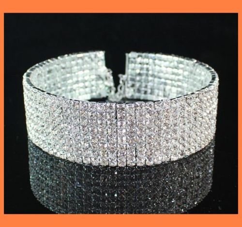 Janefashions 8-row Eight Rows Clear White Austrian Rhinestone Crystal Choker Necklace Collar Dance Party Wedding N077s Silver