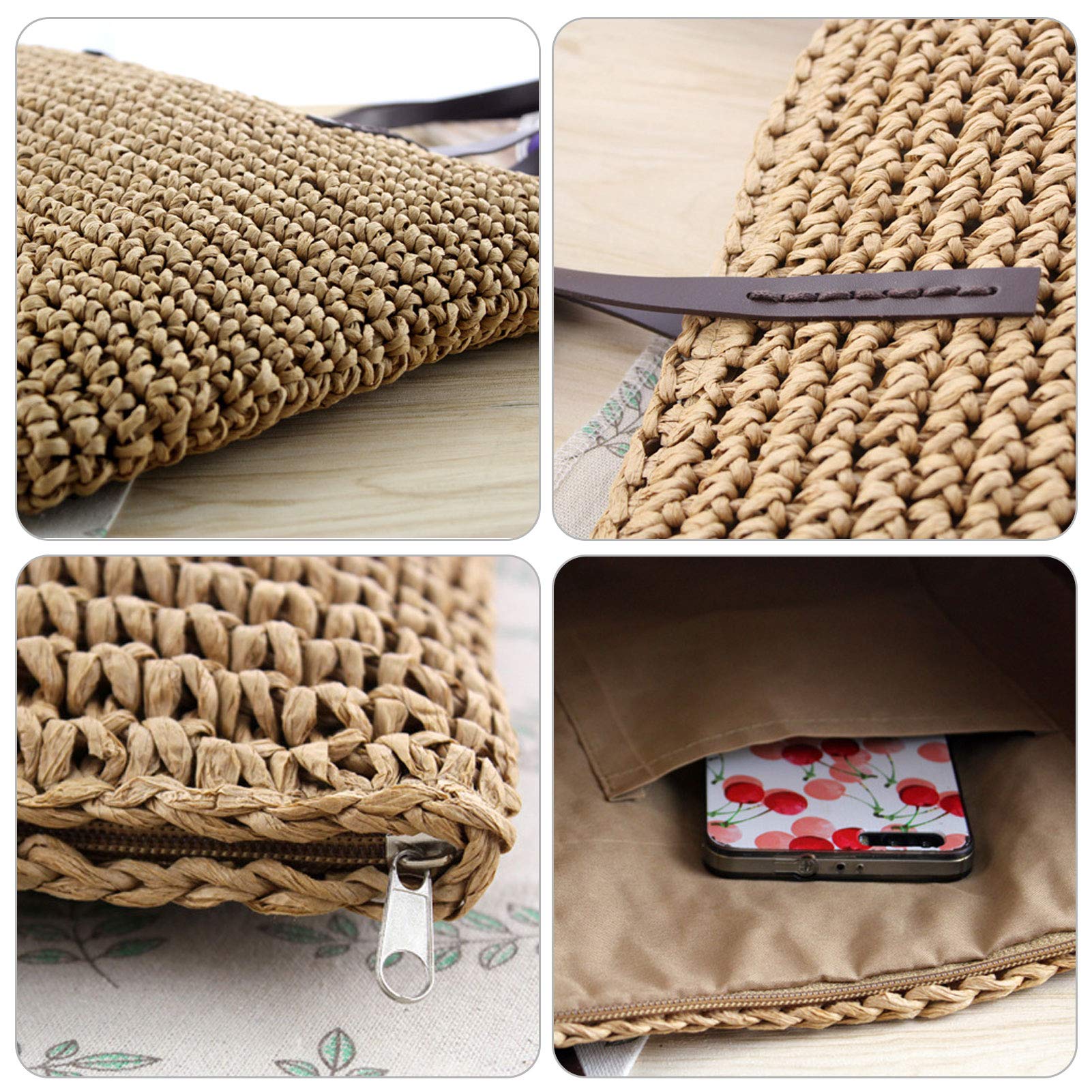 LISSO Women Summer Beach Weaving Shoulder Bag Straw Woven Large Tote for Leisure Vacation Travel (Brown)