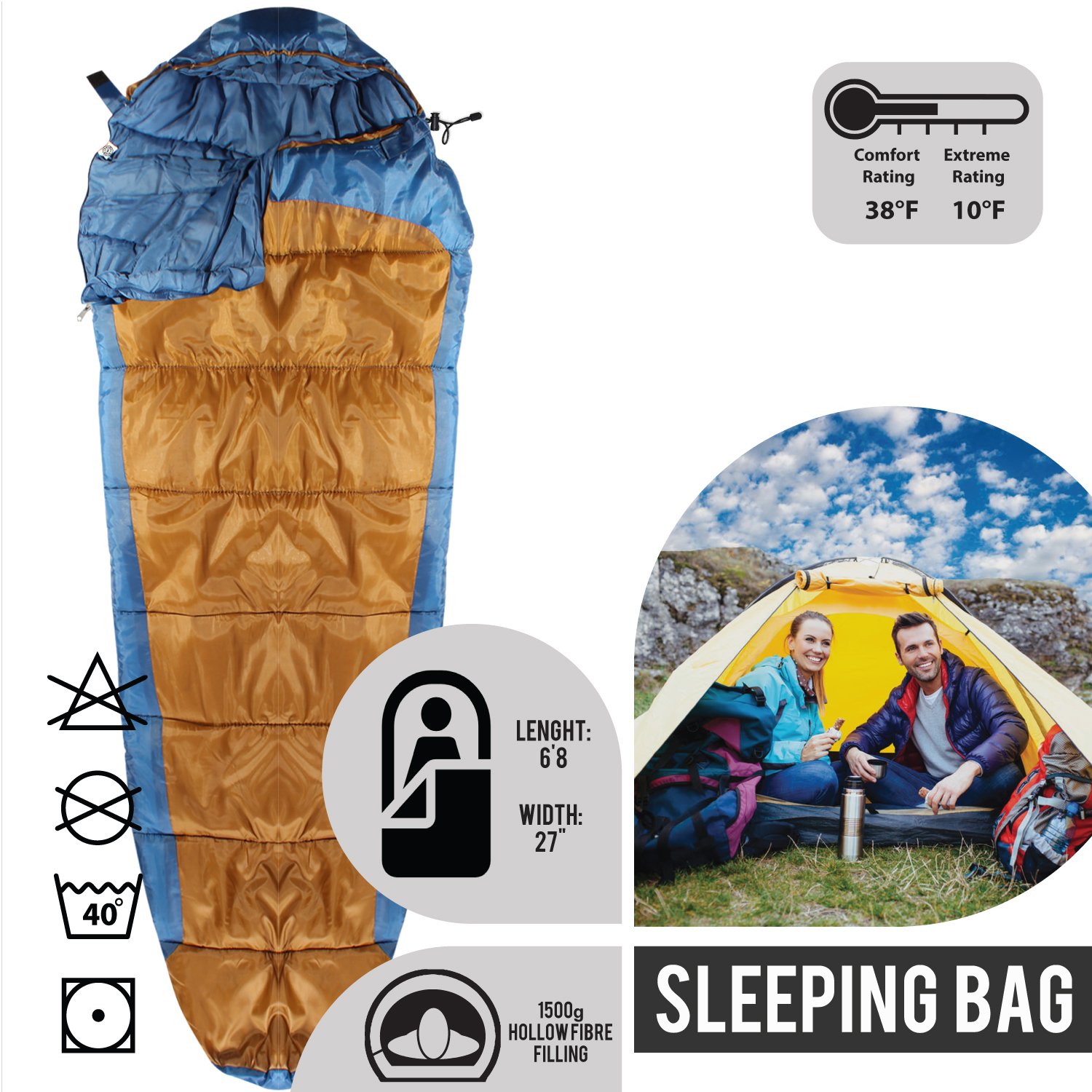 KHOMO GEAR Mummy Sleeping Bag - 3 Season - Camping - Blue