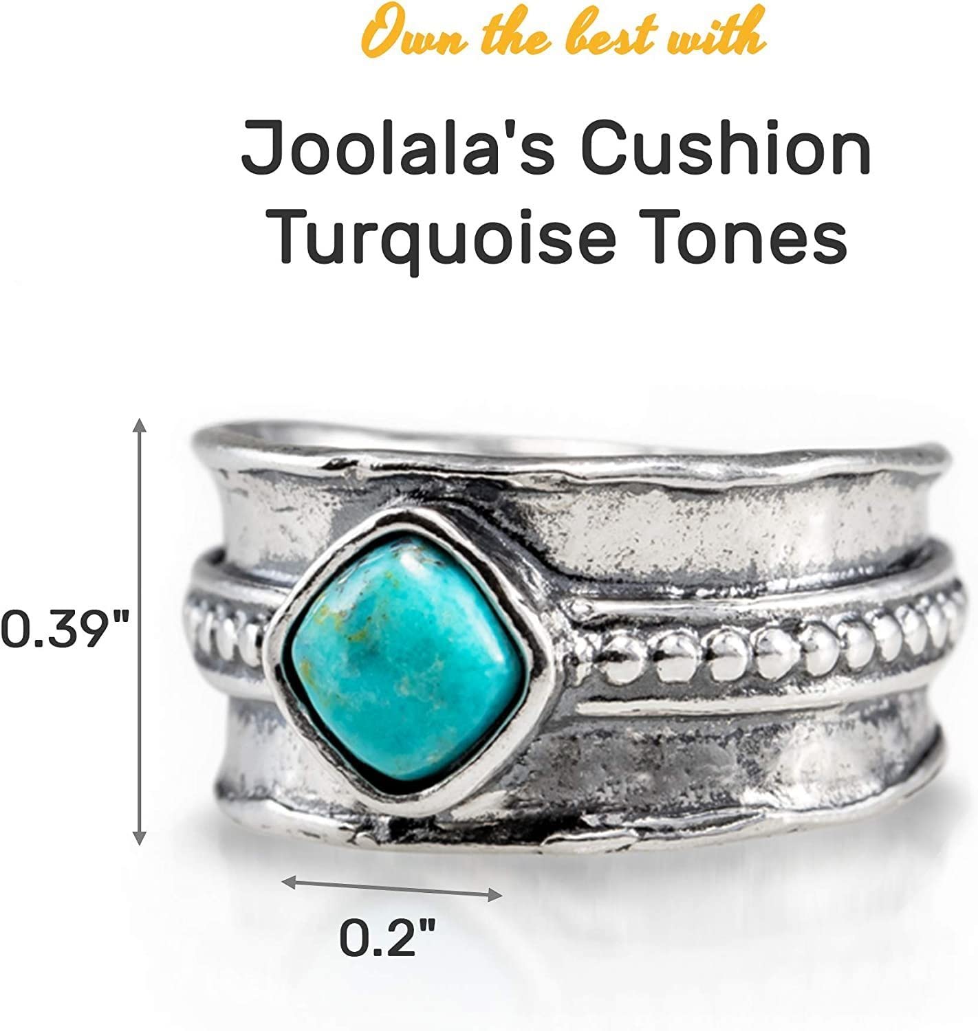 Joolala 1 Carat Blue and Green Cabuchon Cut Turquoise Oxidized Finish 925 Sterling Silver Ring for Women, Size - 5