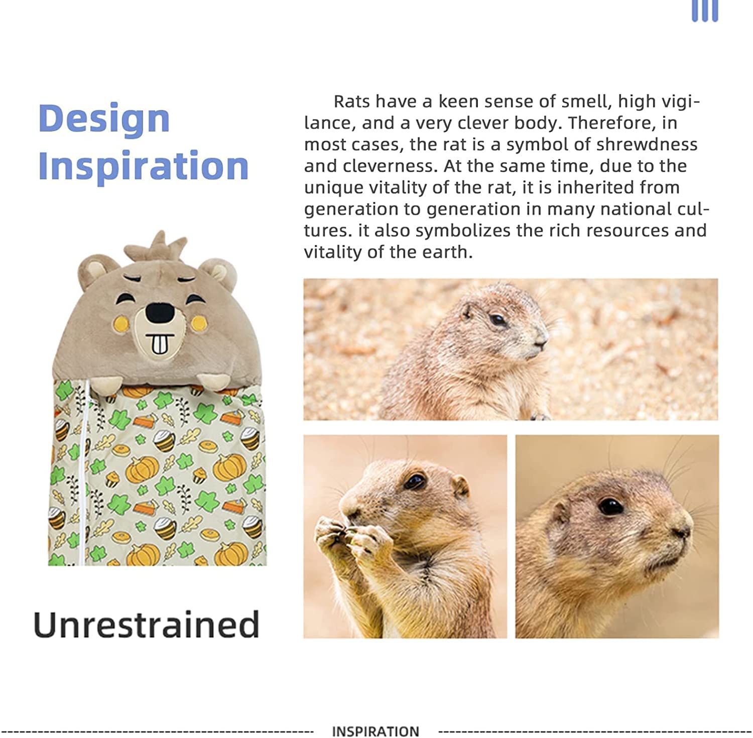 Sleeping Bag Children, Children with Bags, Pillows, Comfortable, Cute, Warm, Suitable for All Seasons. 54X20 (Gophers)