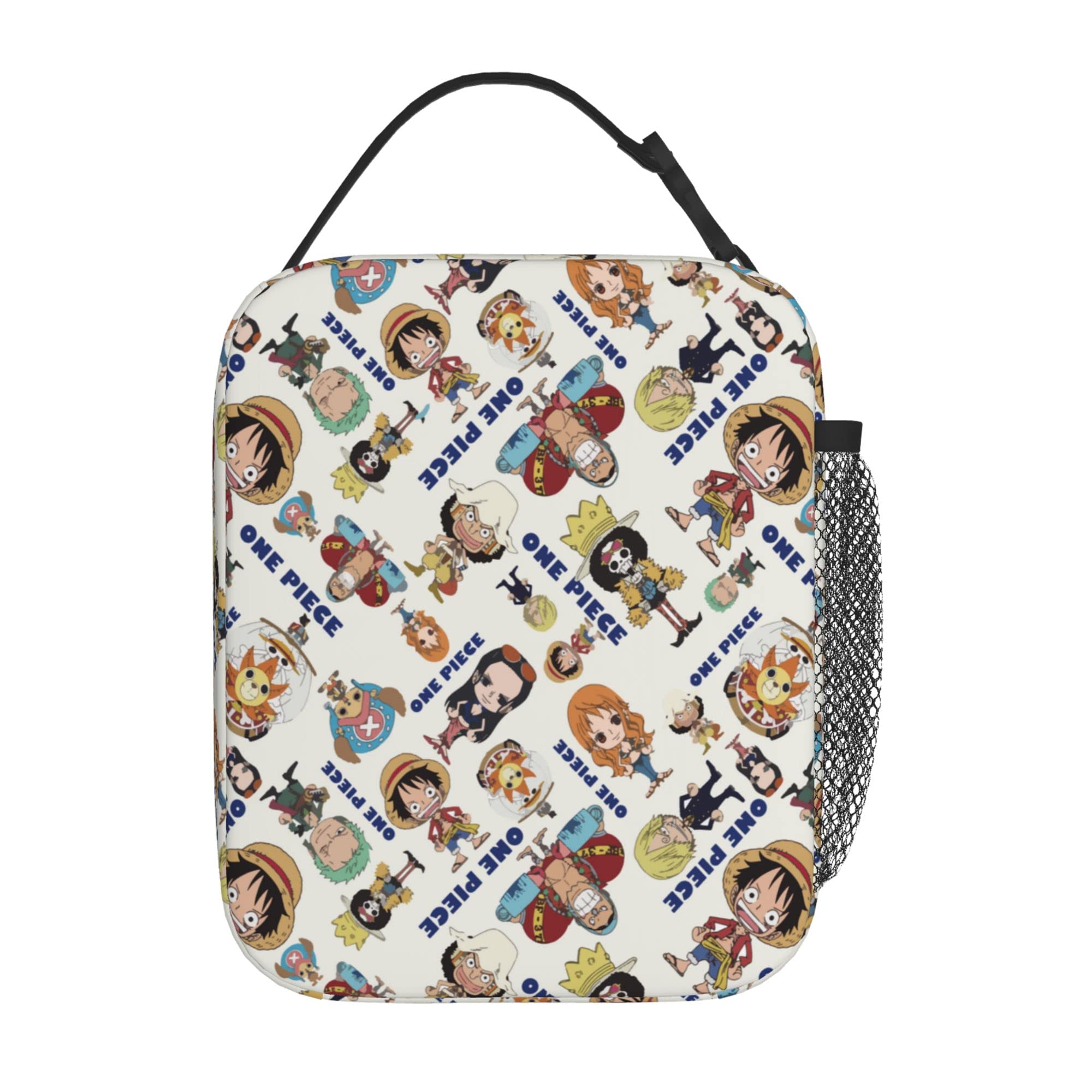 KERERI Anime Lunch Bag Boys Lunch Box With Bottle Holder Insulated Cooler Lunchbox For Kids Adults Work Office Picnic Beach (white)