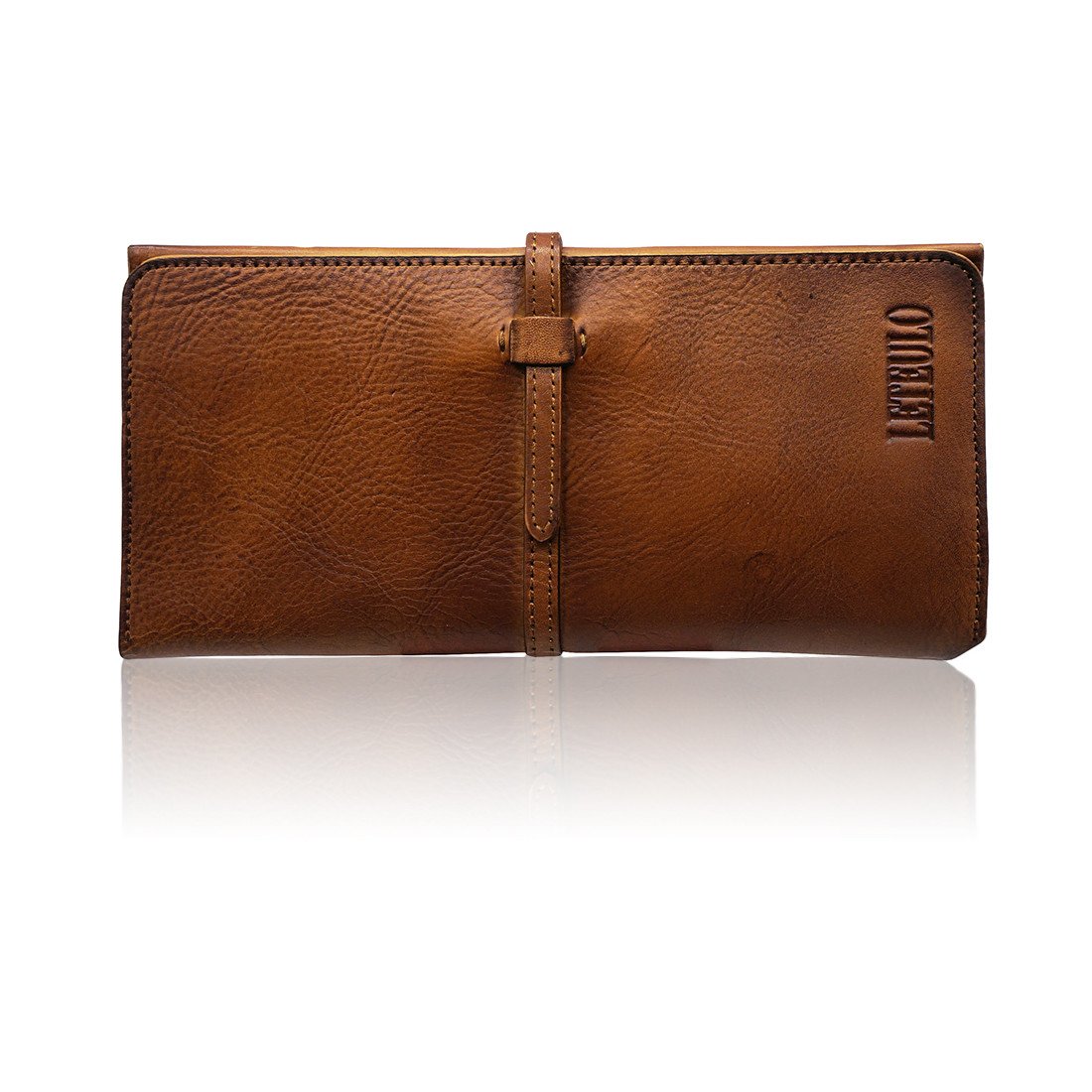 LETEULO Wallets for Women Genuine Leather Card Organizer Dip Dye Coin Purse Ladies Ultrathin Wallets (Brown)