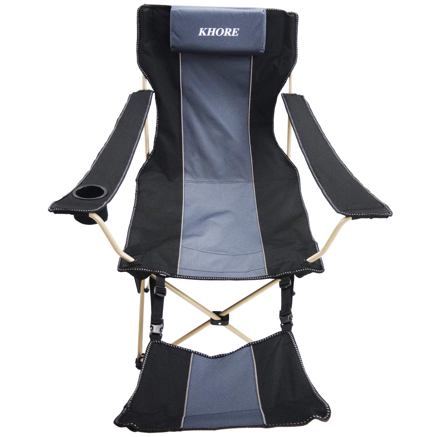 KHORE Camping Folding Portable Recliner Chair with Adjustable and Removabel Footrest (Black)