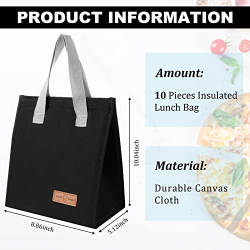 Yinkin 10 Pieces Insulated Lunch Bag Bulk Lunch Box Large Reusable Leakproof Tote Container with Aluminum Foil Employees Gift for Nurses Men Office Work School Beach Travel (Black)