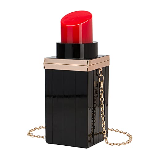 LETODE Women Acrylic Black Lipstick Shape Evening Bags Purses Clutch Vintage Banquet Handbag-black