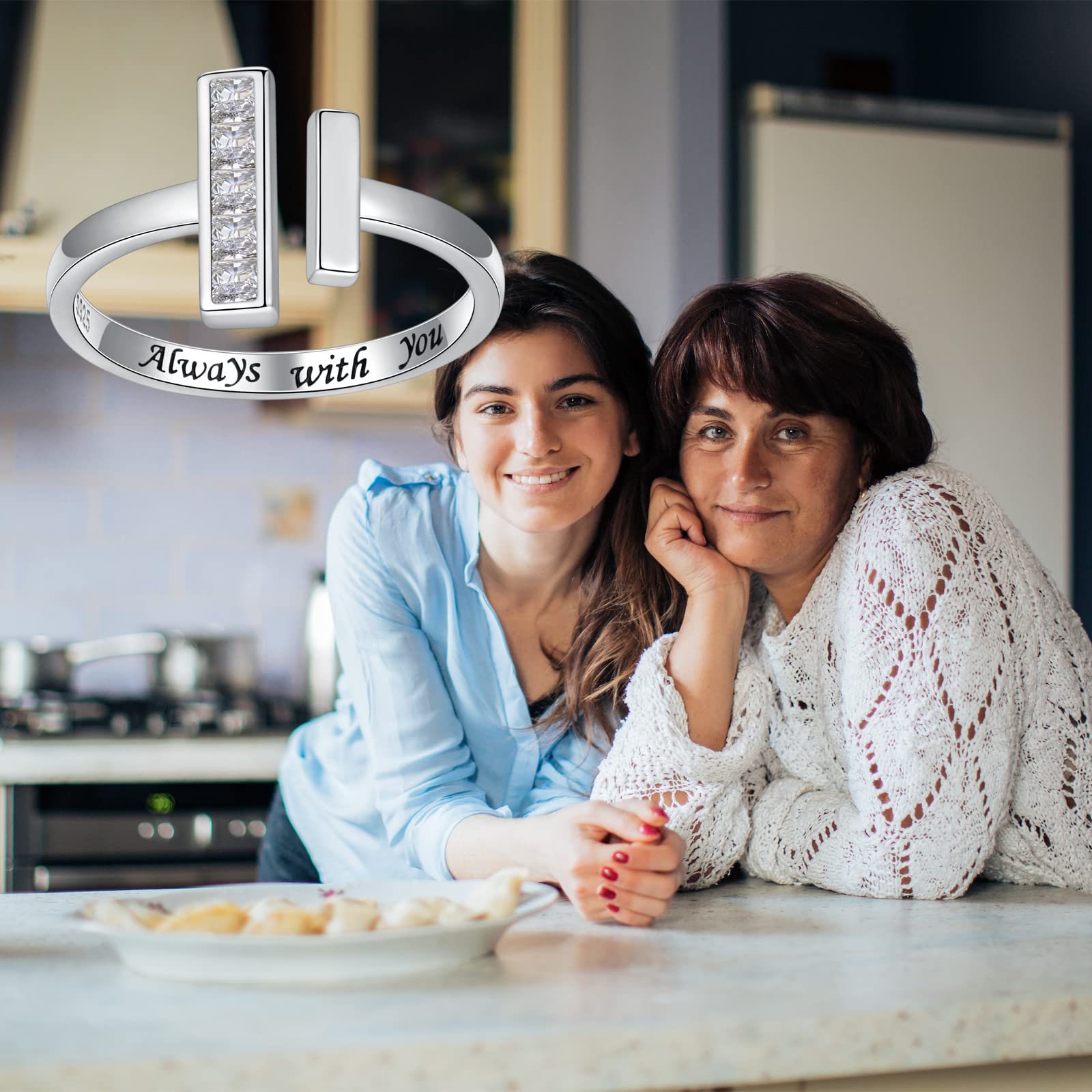 Mother Daughter Thick and Thin Ring: Sterling Silver Thick and Thin Ring Always with You Christmas Jewelry Gifts for Mom Daughter