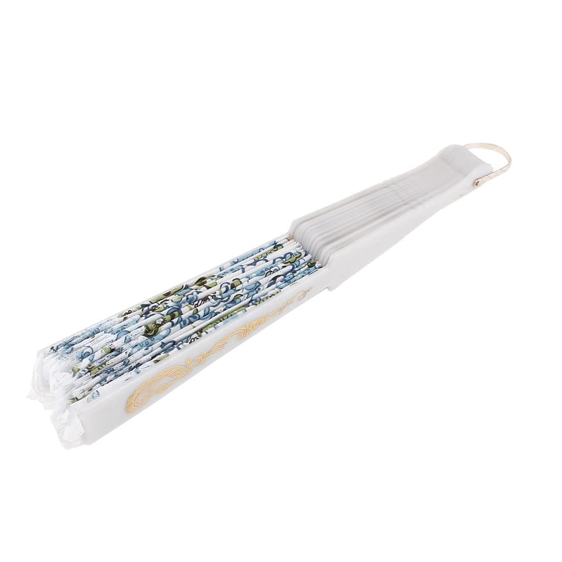 Qtqgoitem Lace Flower Print U Ring Folding Hand Fan White Silver Tone (model: 526 d05 c52 11c 413)