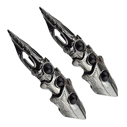 OSALADI 2Pcs Punk Knuckle Joint Ring Full Finger Open Ring Exaggerated Finger Joint Rings Hinged Activity Ring Jewelry Gothic Finger Rings Decoration for Cosplay Costume Party Supplies