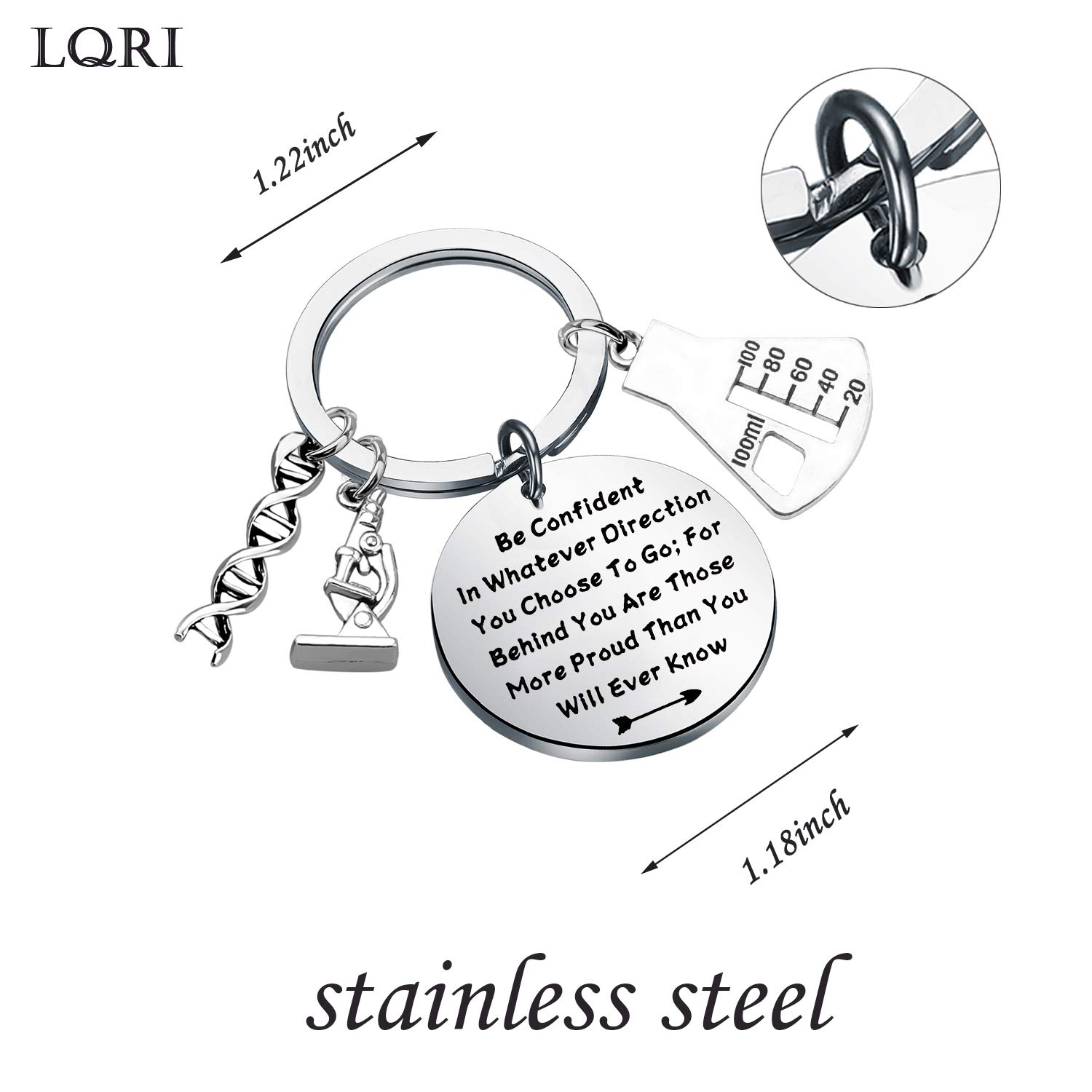 LQRI DNA Double Helix Charm Microscope Charm Keychain Chemistry Biology Gift Be Confident In Whatever Direction You Choose To Go Science Graduation Gift (K-DNA)