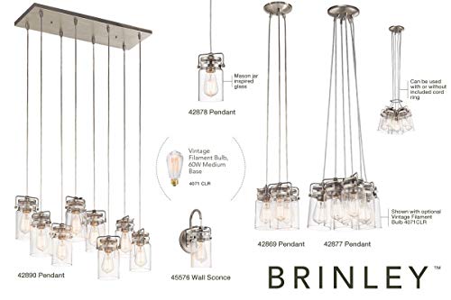 Kichler Brinley 24" Vanity Light in Brushed Nickel, 3-Light Farmhouse Bathroom Vanity Light with Clear Glass, (24" W x 10" H), 45689NI