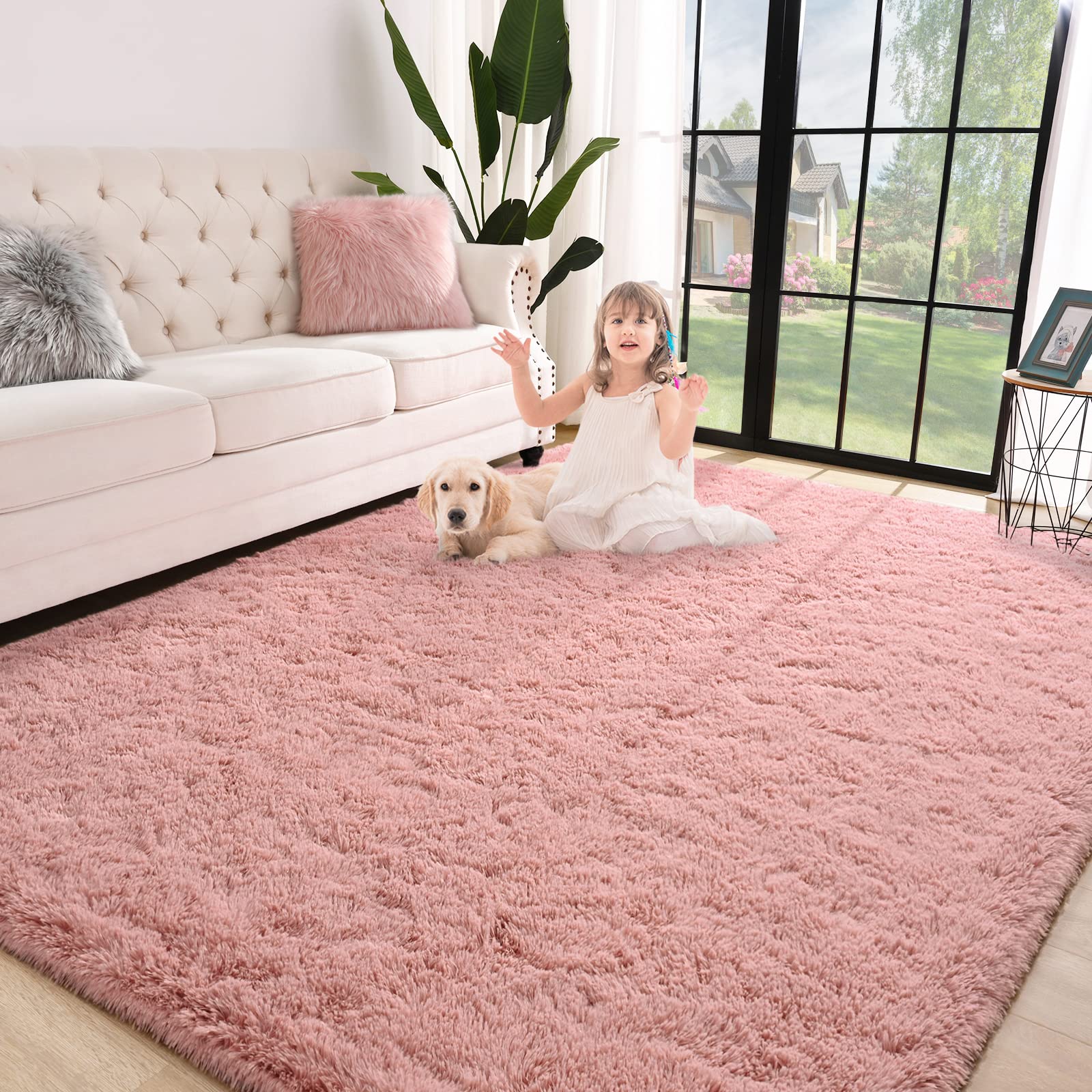 Jelymark Super Soft Shaggy Rug for Bedroom, 6x9 Feet Fluffy Carpet for Living Room, Fuzzy Indoor Plush Area Rug for Home Decor, Furry Floor Rugs for Dorm, Kids Nursery Rug for Girls, Blush Pink