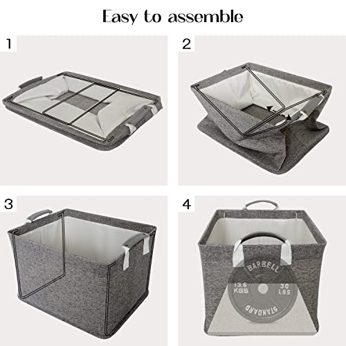 LoforHoney Home Bundle- Storage Bins with Lids Dark Gray Large 4-Pack, Storage Baskets with Metal Frames Dark Gray Jumbo 2-Pack