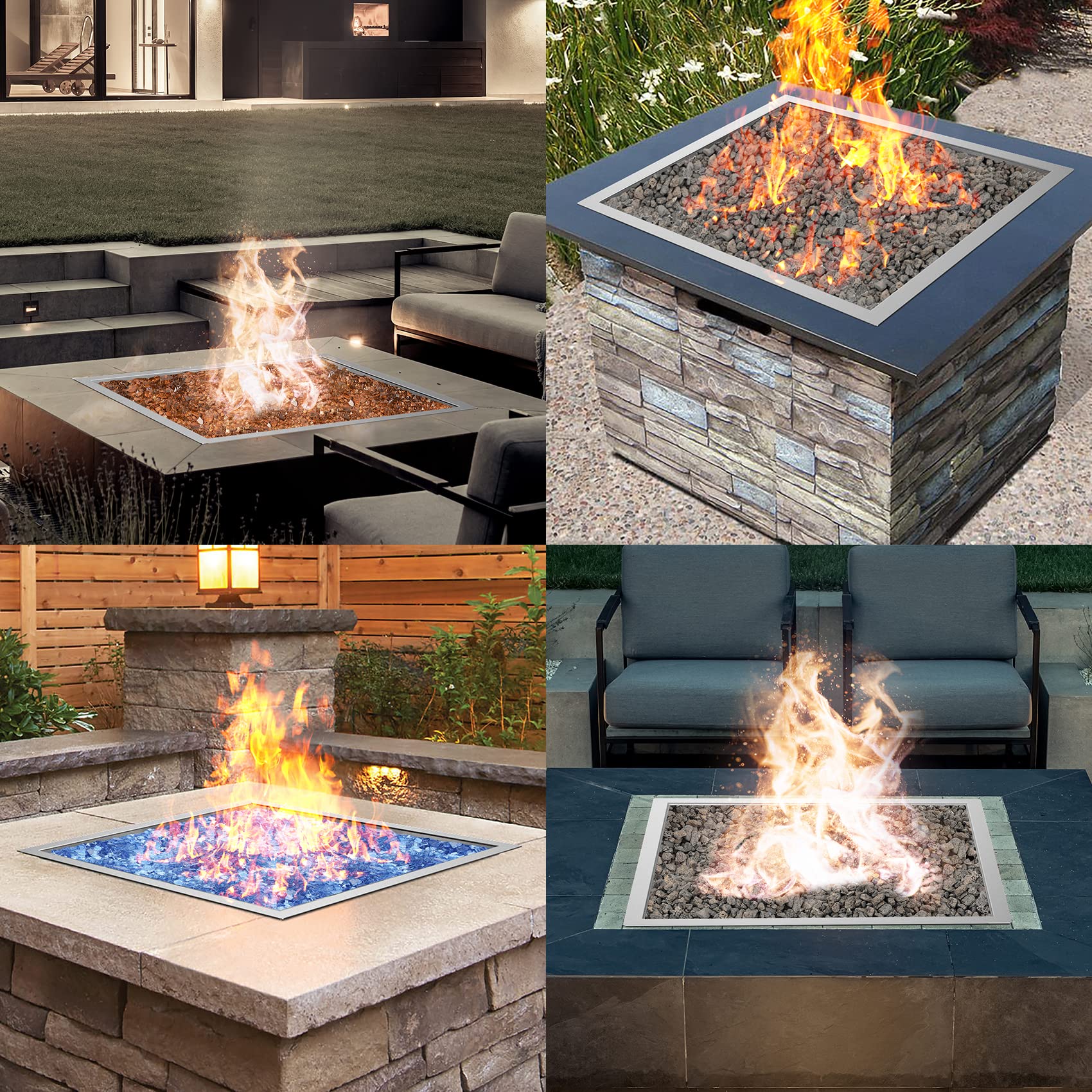 Skyflame 12 inch Square Stainless Steel Drop in Fire Pit Burner Pan with Burner Ring and Protective Cover, Outdoor DIY Firepit Kit for Both Natural Gas and Liquid Propane