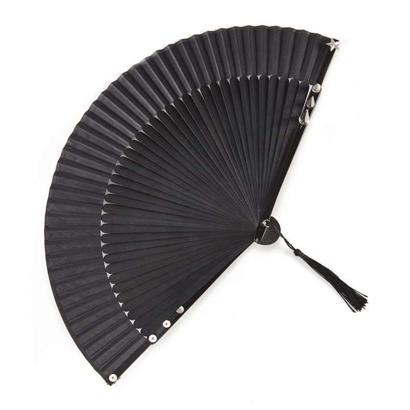 Punk Fan Steampunk Spike Fan Goth Vintage Rivet Men and Women Han Fan Party Fan Accessories Black