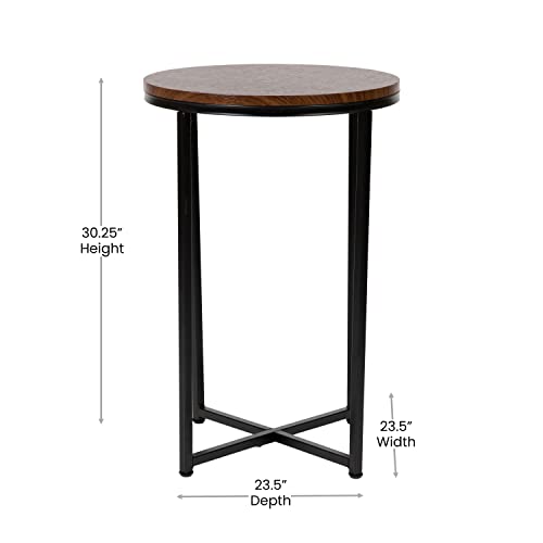 Taylor + Logan Brennan End Table - Engineered Wood Walnut Side Table with Matte Black Cross Brace Frame - 15.75" Round Side Table