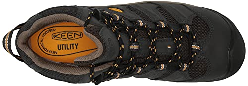 KEEN Utility Women's Lansing Mid Height Steel Toe Waterproof Work Boots, Raven/Tawny Olive, 8