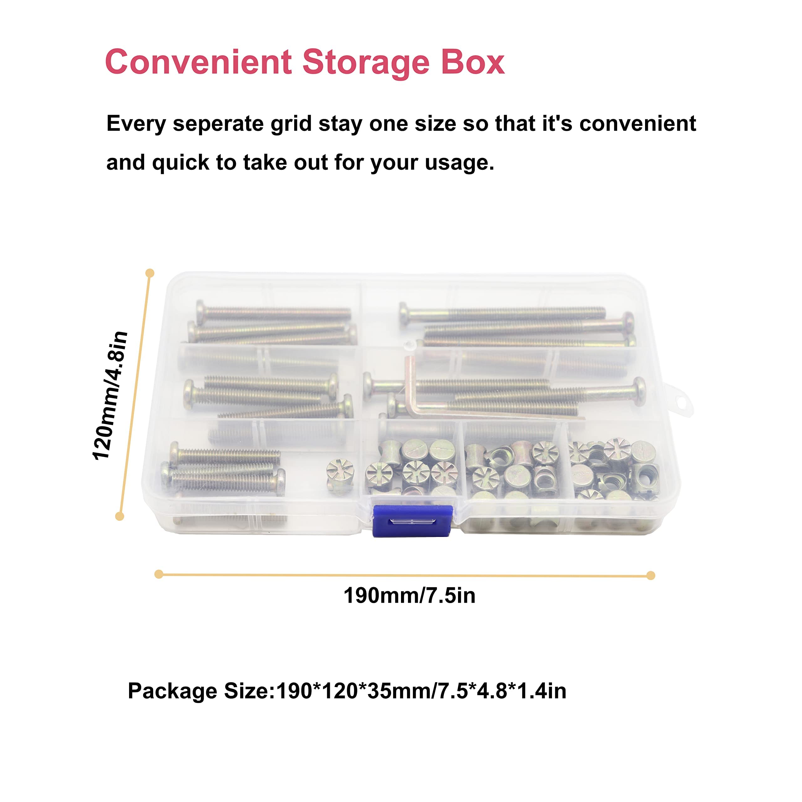 M6 Baby Crib Bolts Replacement Kit, cSeao 50pcs M6x30mm/ 40mm/ 50mm/ 60mm/ 70mm Zinc Plated Socket Cap Screw Kit for Chairs Bunkbed Cot Furniture