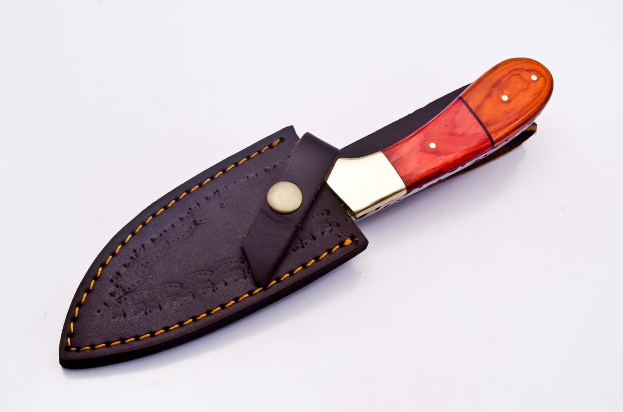 knifehills RARE CUSTOM DAMASCUS GUT HOOK HUNTING SKINNING KNIFE | HARD WOOD HANDLE (H-610)