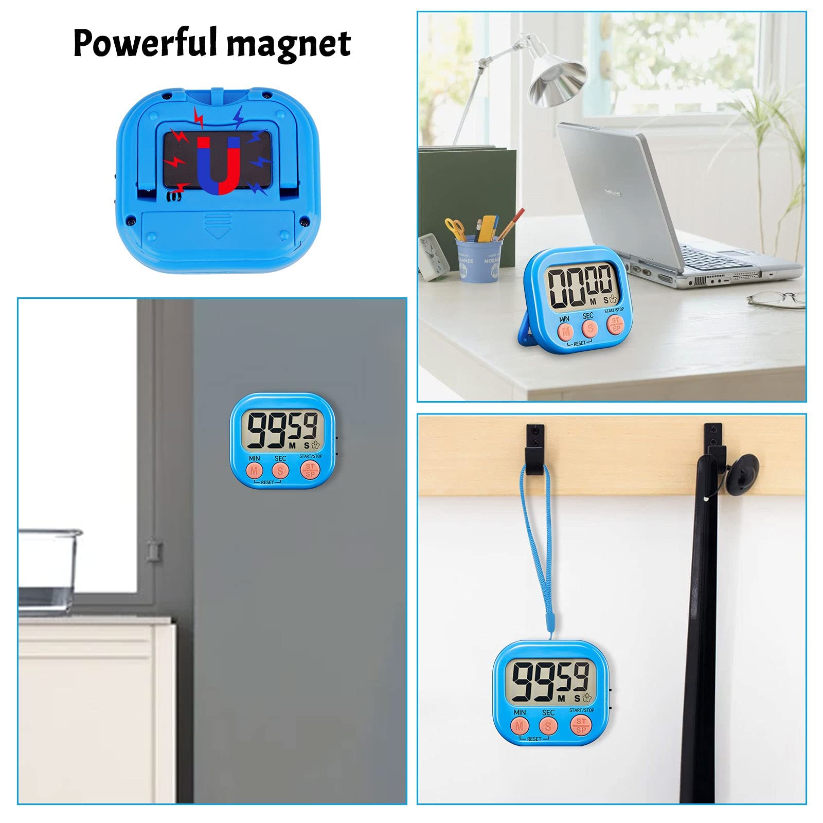 PLERISE Timers,Classroom Timer for Kids,Kitchen Timer for Cooking,Egg Timer,Magnetic Digital Timer for Teacher,Study,Exercise,Oven,Cook,Baking,Desk - 2 Pack, Blue