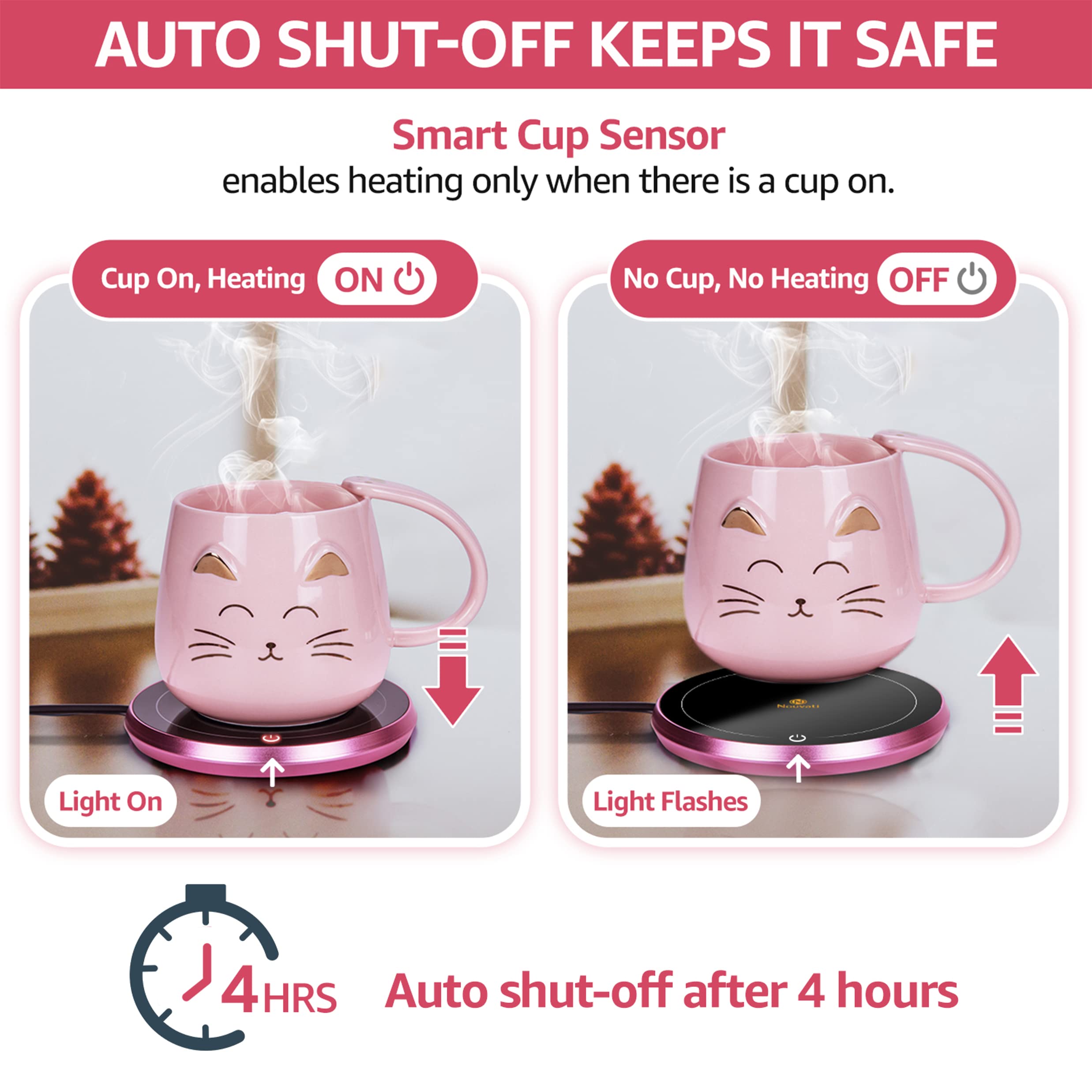 Nouvati Candle Warmer/Mug Warmer/Coffee Warmer for Desk Auto Shut-Off: Excellent Heating, 2 Heating Modes, Safety Features, Sleek Desig& Compact; Tea Warmer (Rose Pink 4H)