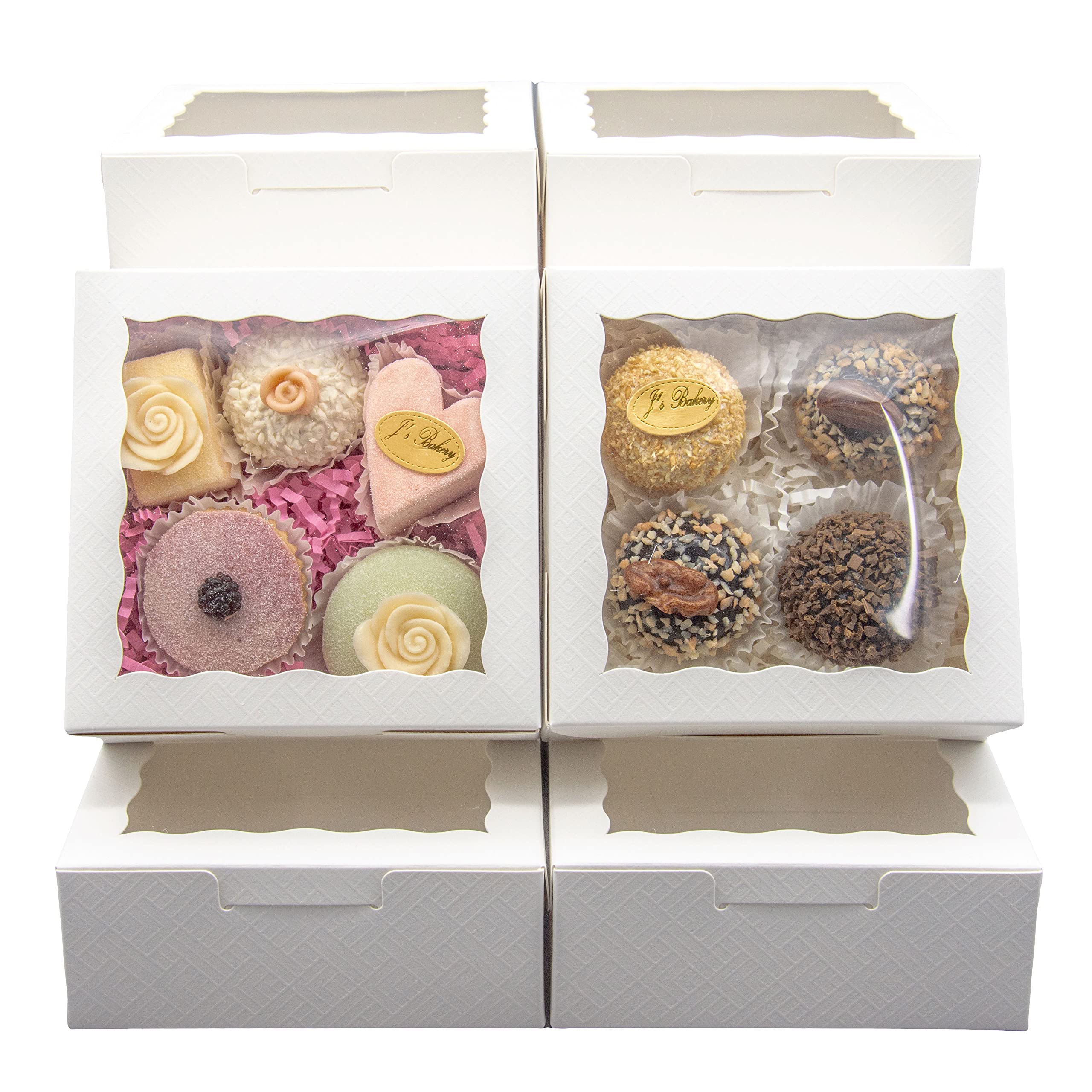 QULIT 50pcs 5x5x2 Inch Cookie Boxes with Window White Bakery Boxes Pastry Boxes for Macaroon Dessert Cupcake Donut Pastry Muffins