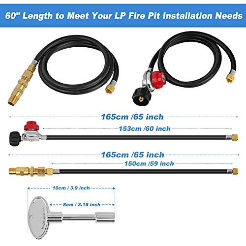 Skyflame LP Burner Connection Kit, Propane Fire Pit Replacement Parts with 1/2" Control Valve Key Set, 0~30PSI Adjustable Gas Pressure Regulator Hose, 60" Connect Hose, 150K Brass Air-Mixer