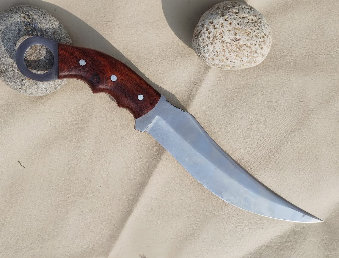 Mega Blades Fexmoo -7253 Custom Handmade D2 Steel Hunting Karambit Knife, D2 Steel 13-Inch Bowie Knife With Sheath, Silver