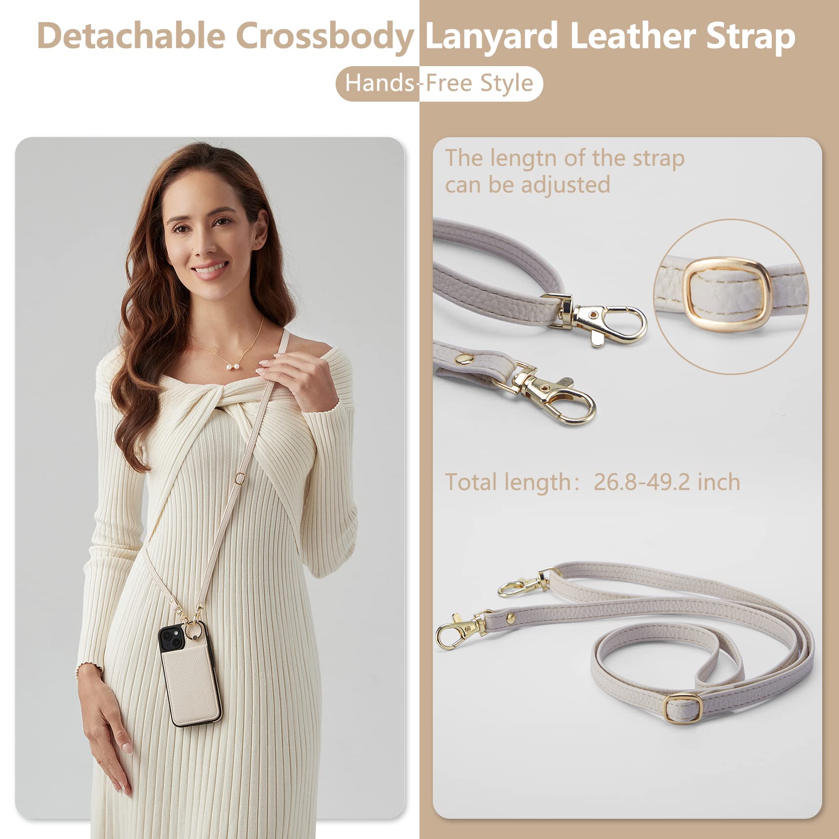 Keallce Case for iPhone 14 Plus 6.7'' Detachable Crossbody Wallet Case with RFID Blocking Card Slots, 360ーStand Ring Flip Leather Protective Cover Lanyard Shoulder Strap Women for iPhone 14 Plus,Beige